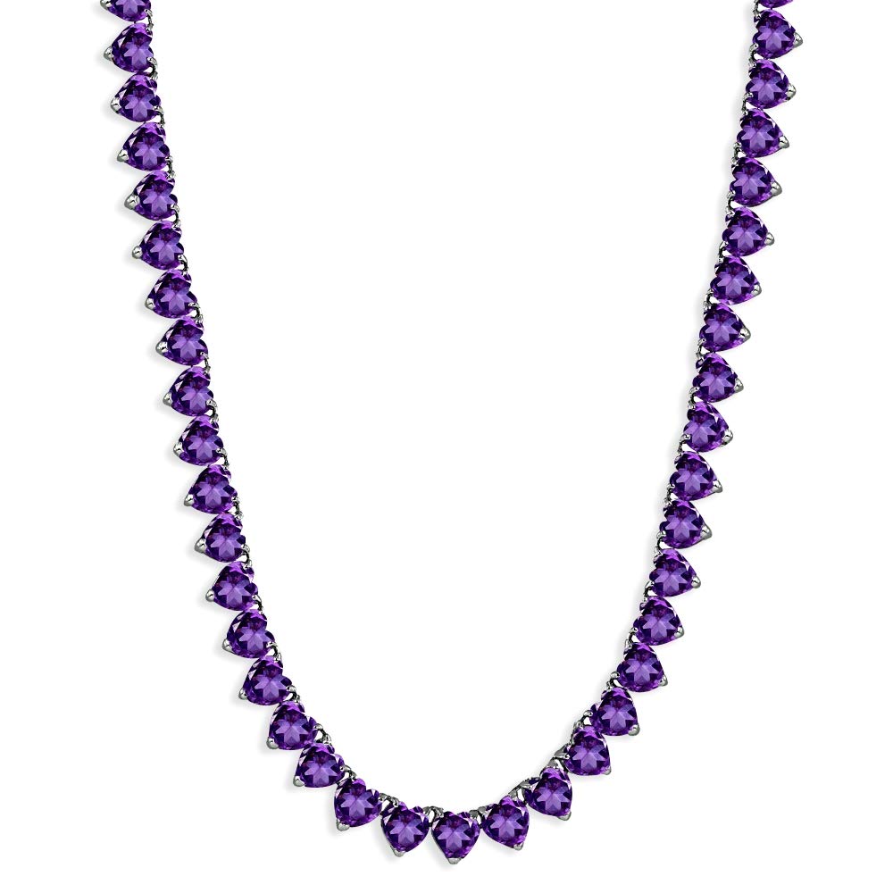 GemStar USA Necklaces for Valentines Day Sterling Silver African Amethyst Heart Tennis Necklace for WomenBridesmaids, 16 Inches