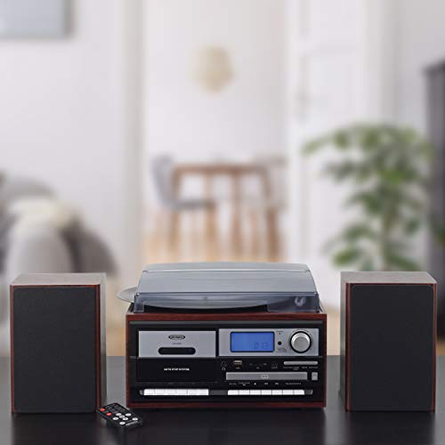 JENSEN JTA-575 JTA-575 3-Speed 10-Watt Belt-Drive Turntable System with CD Player, Cassette Player/Recorder, AM/FM Stereo Radio, and Speakers