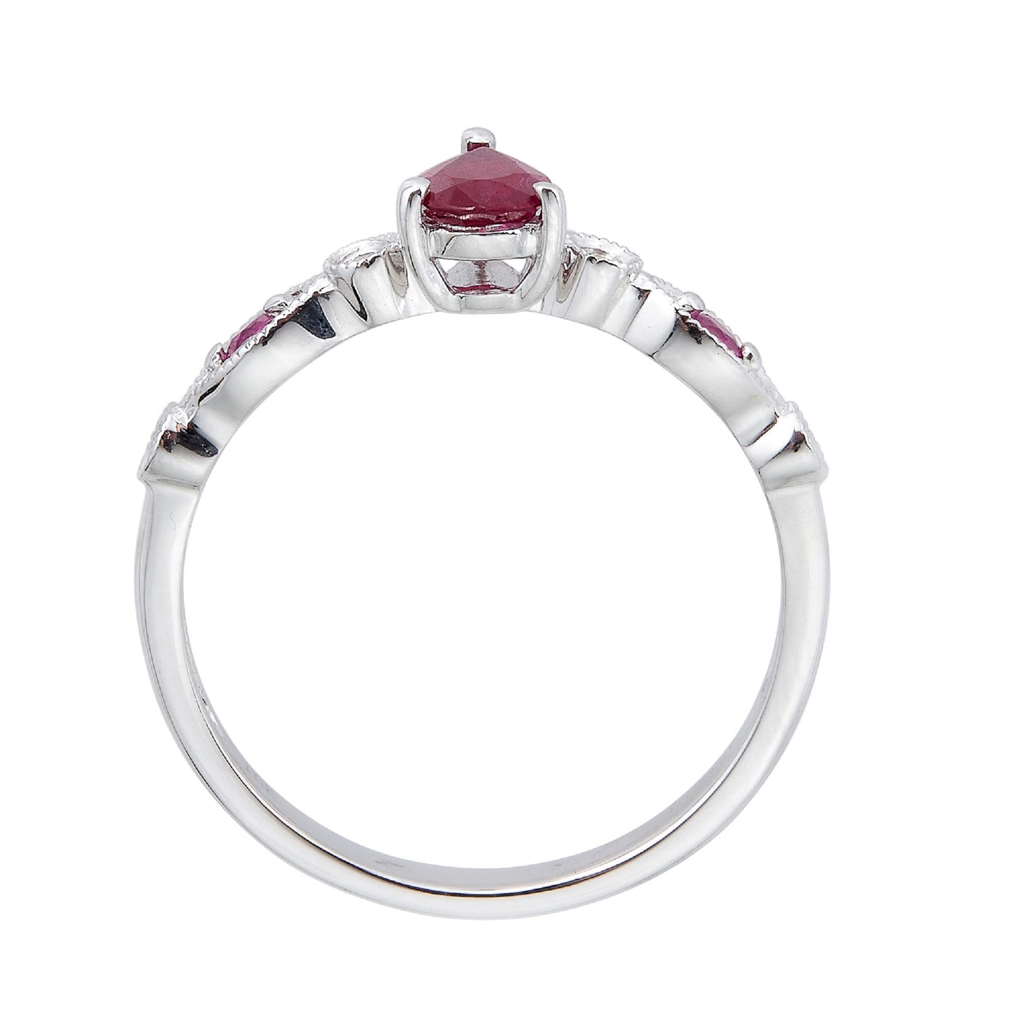 Gin & Grace 10K White Gold Pear Cut Genuine Ruby & Natural Diamond Band Style Engagement Promise Propose Promise Ring for Women