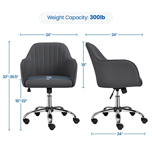 Yaheetech Modern Velvet Desk Chair Soft Height-Adjustable Swivel Computer Chair for Makeup Room Living Room Bedroom Soft Upholstered Office Chair Gray