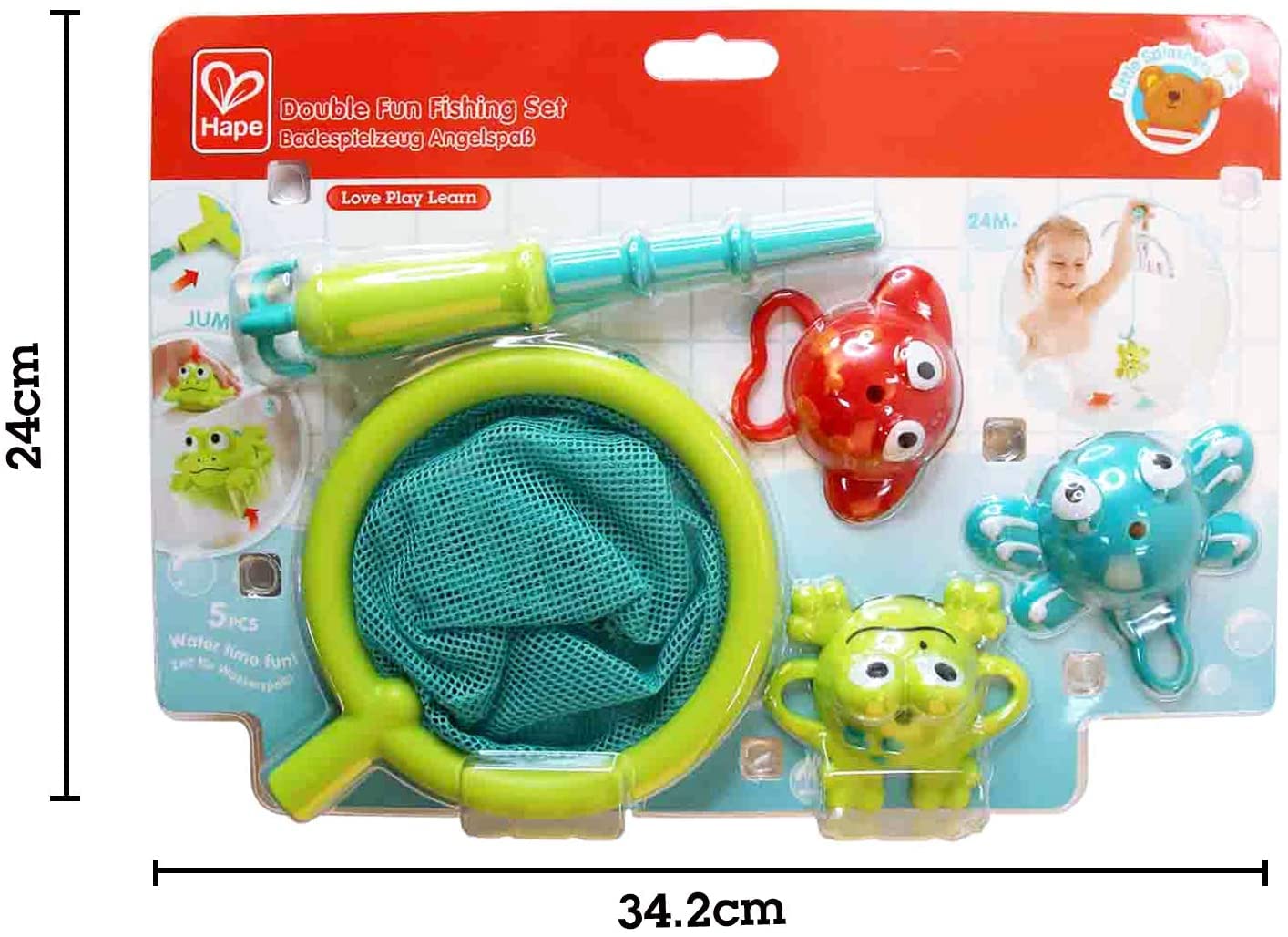 Hape Double Fun Fishing Set | Jumping Sea Creatures with Net & Detachable Fishing Pole Handle