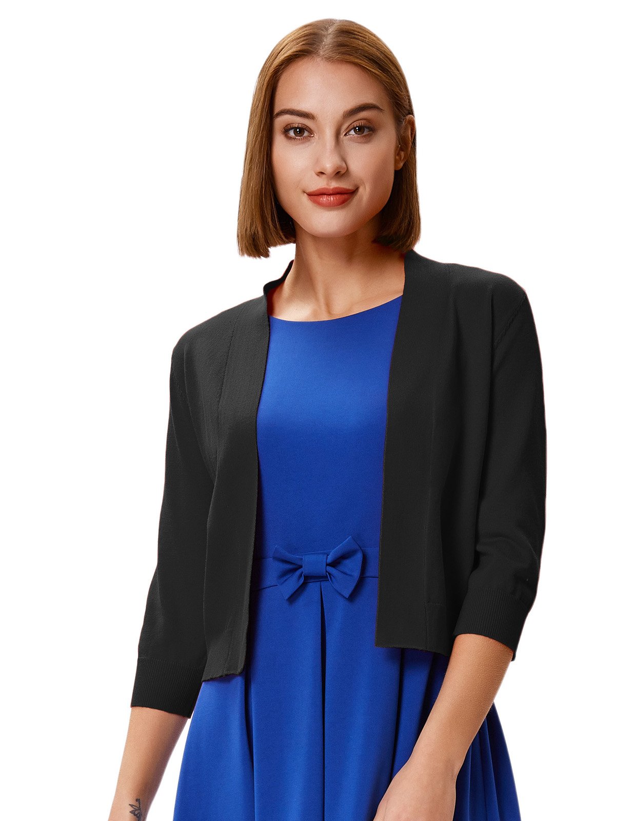 GRACE KARIN Office Cropped Knitting Jacket for Dress (XXL,Black&Ivory,2 Pack)