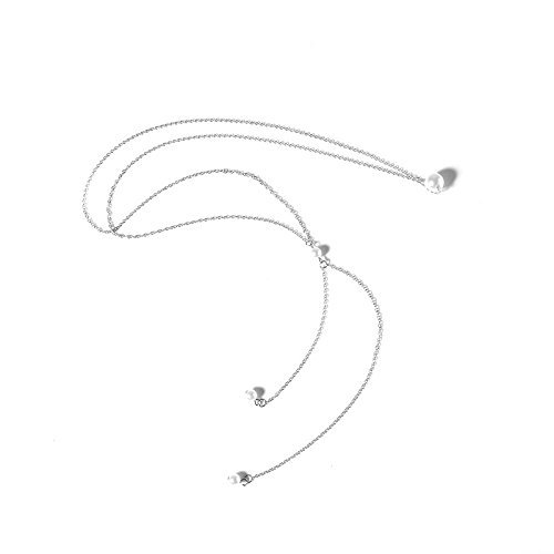 HUNO Sexy The Bikini Back Necklace Pearl Backdrop Necklace Body Chain for Women Bridal Jewelry-Silver