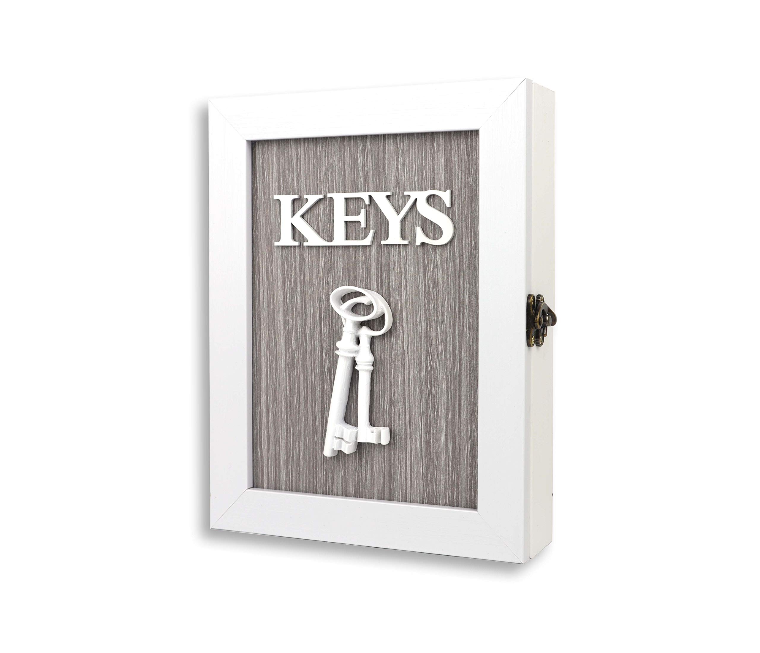 VELISTA Wooden Key Box for Wall, Vintage Wood Wall Mounted Key Holder, Key Organizer, Rustic Key Cabinet, Key Storage with 6-Hooks, Entryway Organizer, Vintage Decor, Housewarming Gift (White)