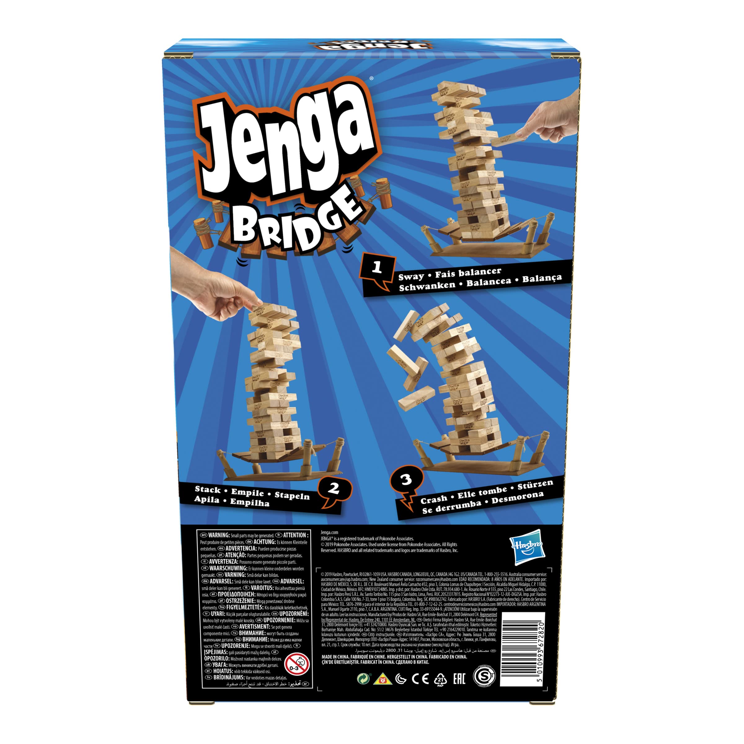 Hasbro Gaming Jenga Bridge Wooden Block Stacking Tumbling Tower Game for Kids Ages 8 & Up, 1 or More Players