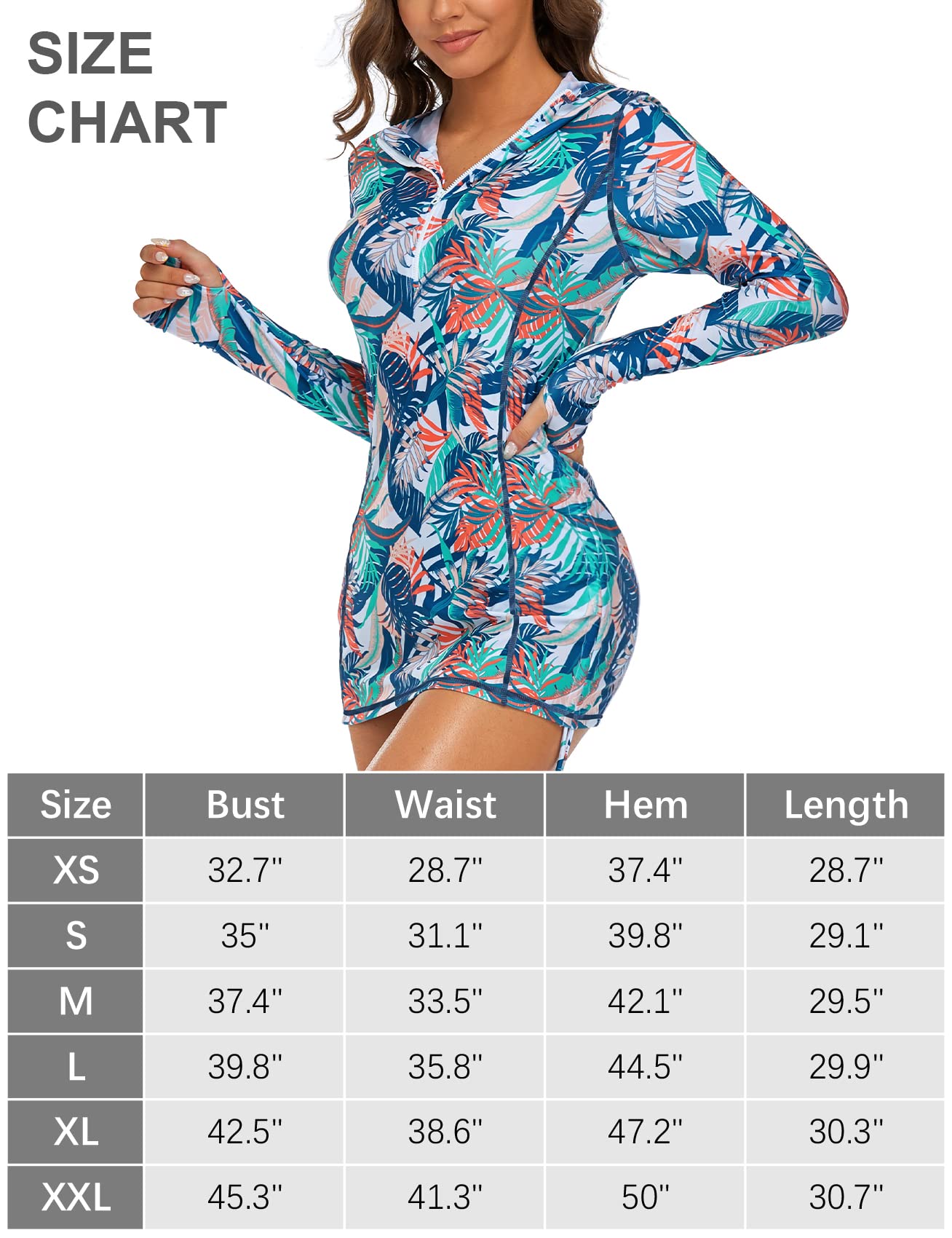 Inno Women's Hooded Long Sleeve Rash Guard Shirt Adjustable Ruched Side UPF 50+ Half-Zip Swim Top White XL