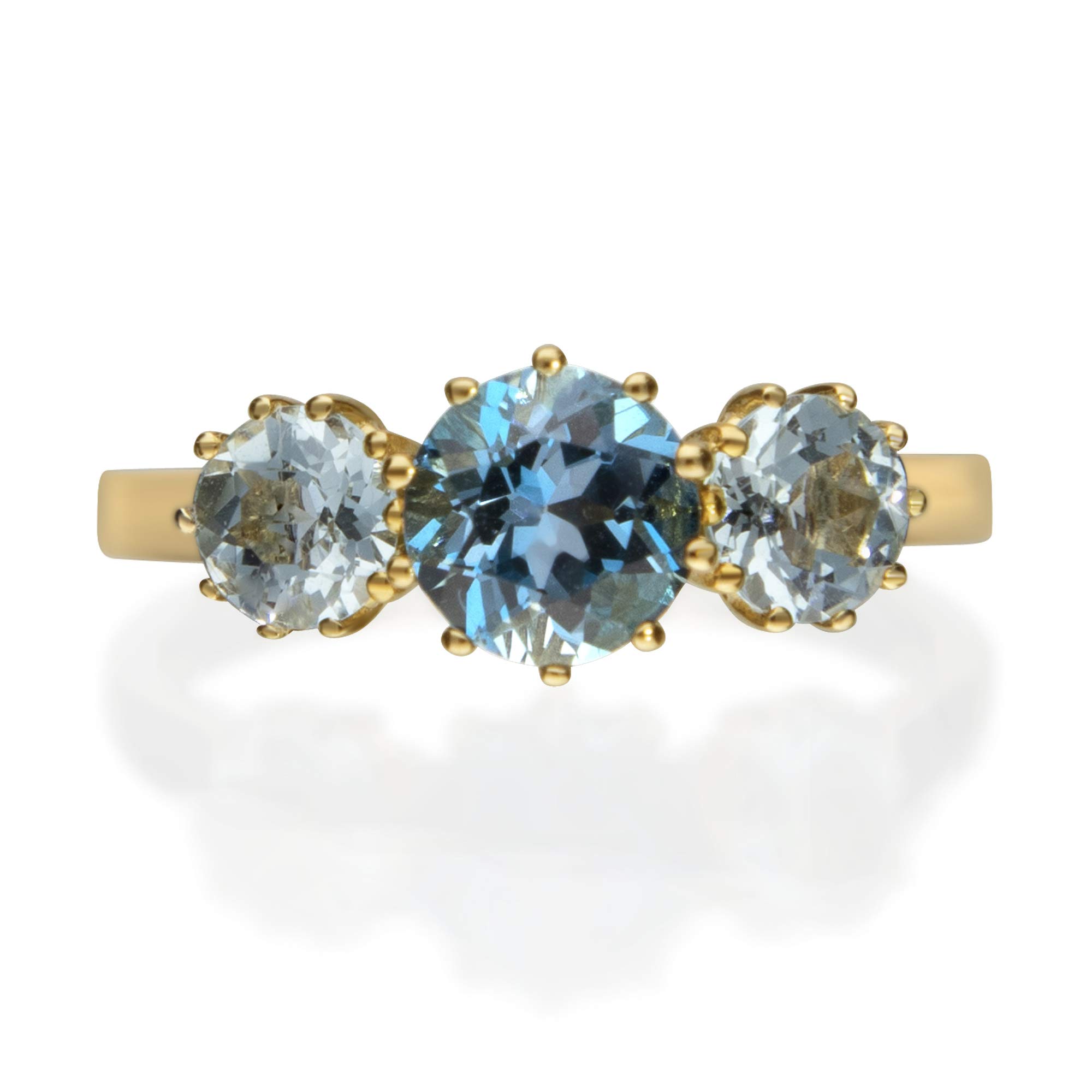Gin & Grace 10K Yellow Gold Natural London Blue Topaz and Aquamarine Statement Propose Promise Ring for Women