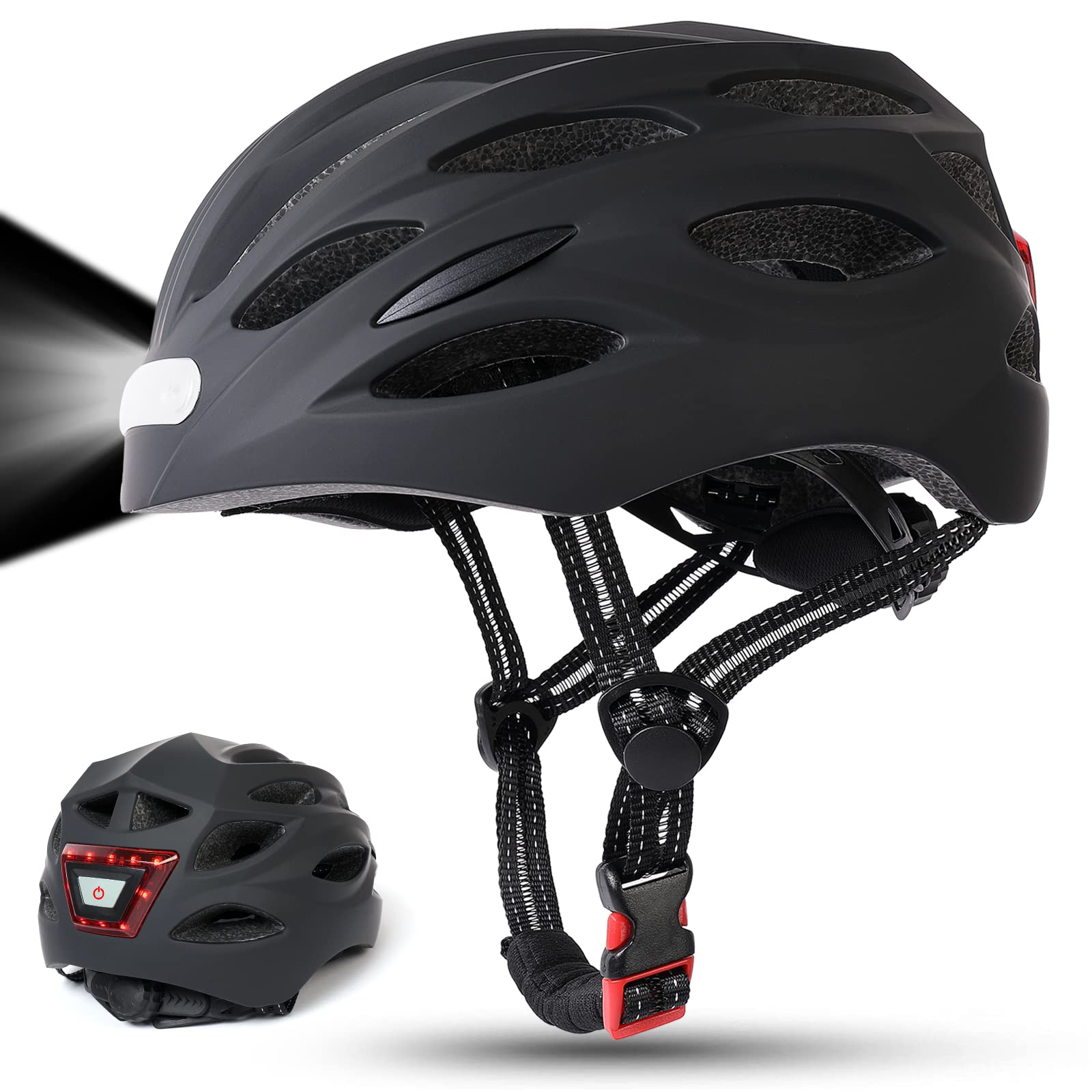 HIJIRH Pro Grade Bicycle Helmet,Mountain Bike Helmet,with Front USB Floodlight and Warning LED Light on Back,for Urban Commuter, Adjustable, Large & Medium Size, Fit for Adult Men/Women