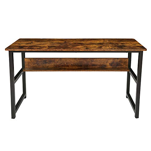 JEROAL 55 Inch Computer Desk with Bookshelf, Wood PC Laptop Workstation, Study Writing Table with Metal Frame for Home, Office and Study Room, Rustic Brown
