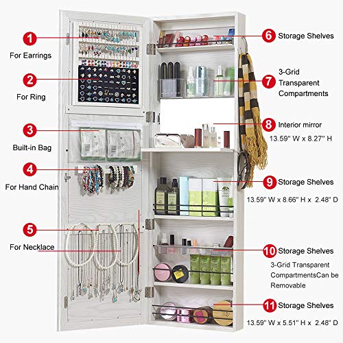 GISSAR Jewelry Mirror Armoire Wall Mount Over The Door Cabinet Storage Organizer Lockable Full Length Door Mirror(White)