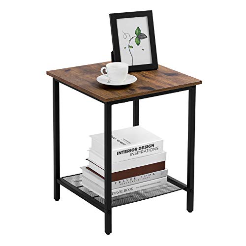 VASAGLE End Table,2-Tier Nightstands Side Table Night Stand Bedside Desk for Small Space in Living Room, Bedroom, , Steel Frame, Easy Assembly, 1 Pack, Chestnut Brown and Black, ULET202B07