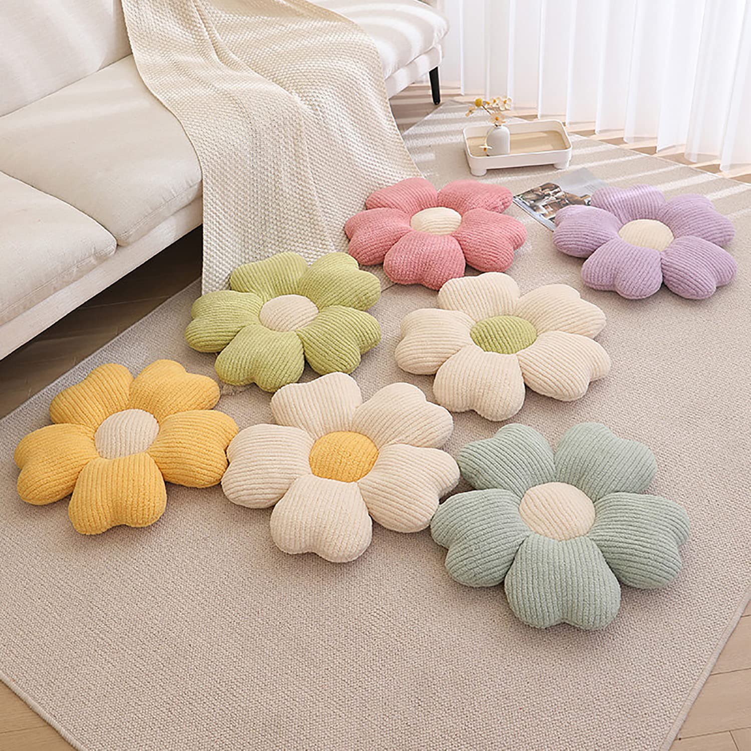 Skin-Friendly Plush Petal Throw Pillow. Soft and Comfortable, Fluffy and Full, meticulous Workmanship. (19inch, White 1)