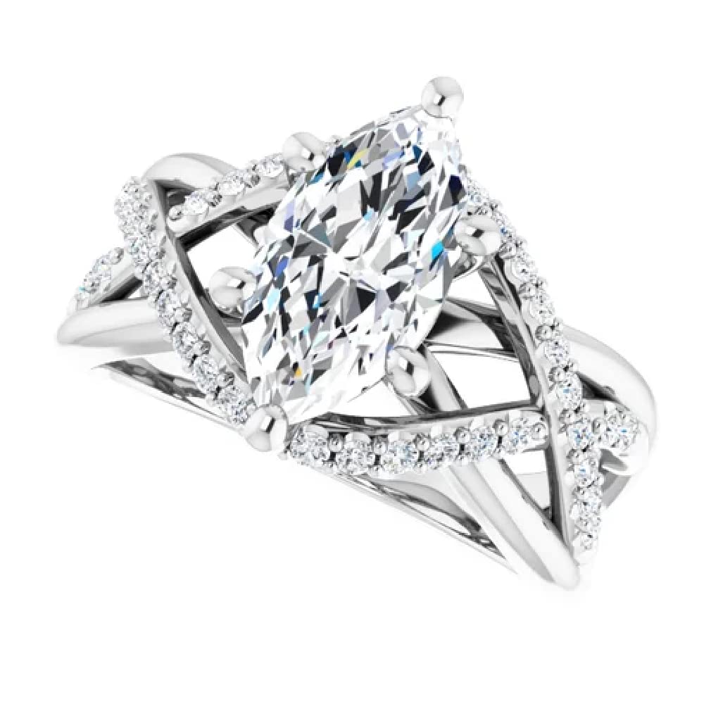 JEWELERYIUM 2 CT Marquise Cut Colorless Moissanite Engagement Ring, Wedding/Bridal Ring Set, Solitaire Halo Style, Solid Sterling Silver Vintage Antique Anniversary Promise Ring Gifts for Her (4)