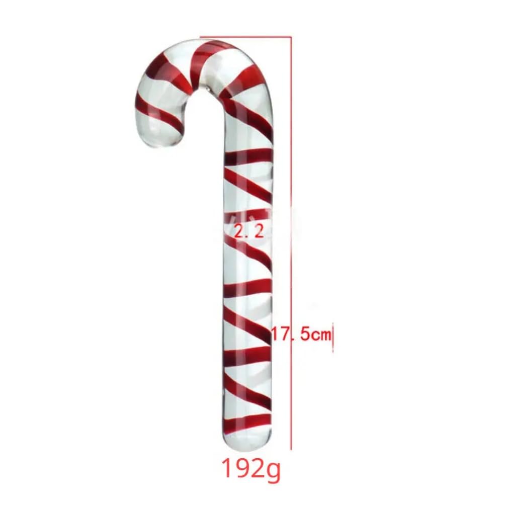 Glass Sex Toy Wand Double-Ended Butt Plug Anal Beads G-spot Stimulation to Dildo Christmas Gift Candy Cane Unisex Anal Butt Plug for Men Women (17.5cm, Candy A)