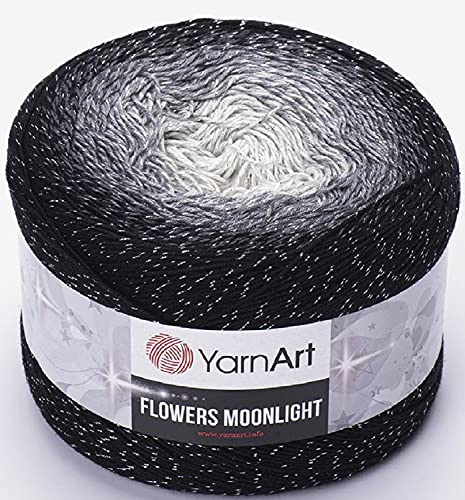 YarnArt Flowers Moonlight Glitter Cotton Yarn, Weight 9.17oz Length 1093 Yards Rainbow Crochet, Metallic Lurex Handknit Shiny, Silvery Cake, Multicolor Cotton,Rainbow Crochet (3253)