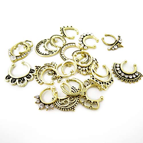 Honbay 20pcs Fake Septum Clicker Nose Ring Rhinestone Non Piercing Hanger Clip Body Jewelry (Bronze)