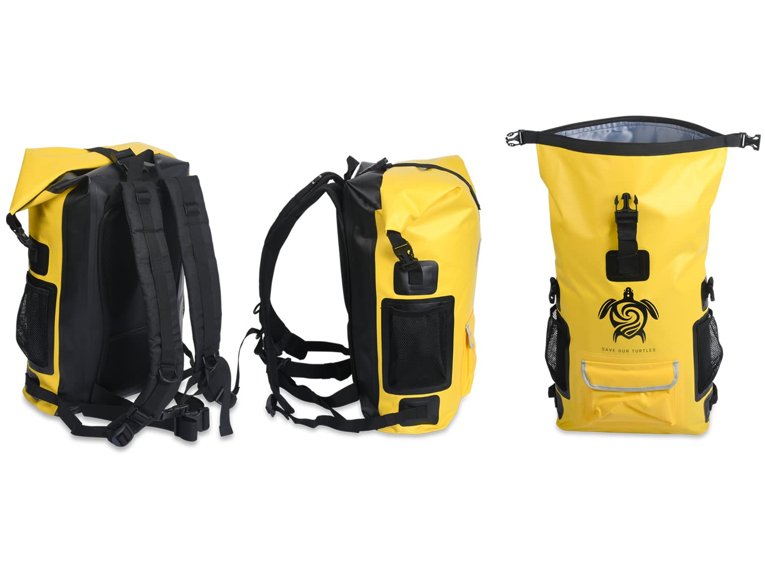GILI Waterproof Backpack with Roll Top Closure, Easy Access Front Zipper, Side Mesh Pockets & Molle Webbing | Keep Your Gear Completely Dry while Paddle Boarding, Kayaking, Canoeing (28L Black)
