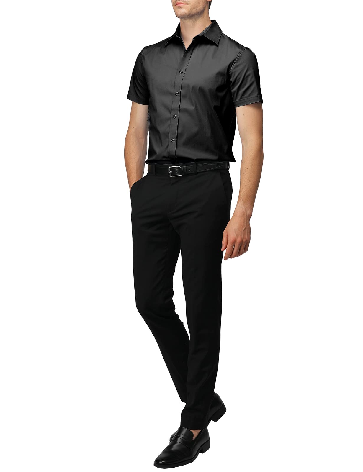H2H Mens Slim Fit Short Sleeve Dress Shirtsby BLACK US XL/Asia 2XL (KMTSTS0132)