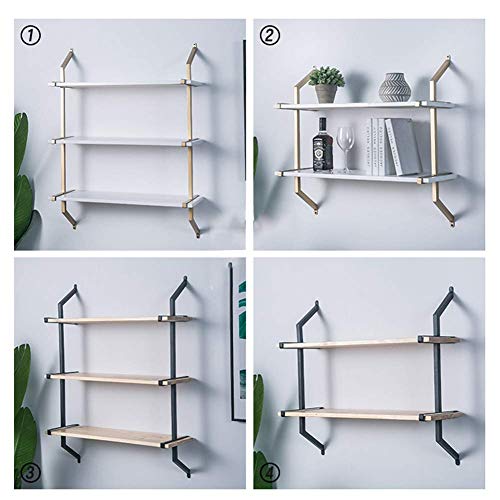 PIBM Stylish Simplicity Shelf Wall Mounted Floating Rack Shelves Iron Art Solid Wood Bookshelf Living Room Background Wall,Layer 2/3,2 Colours,4 Sizes, Black Border , 80x26x104cm
