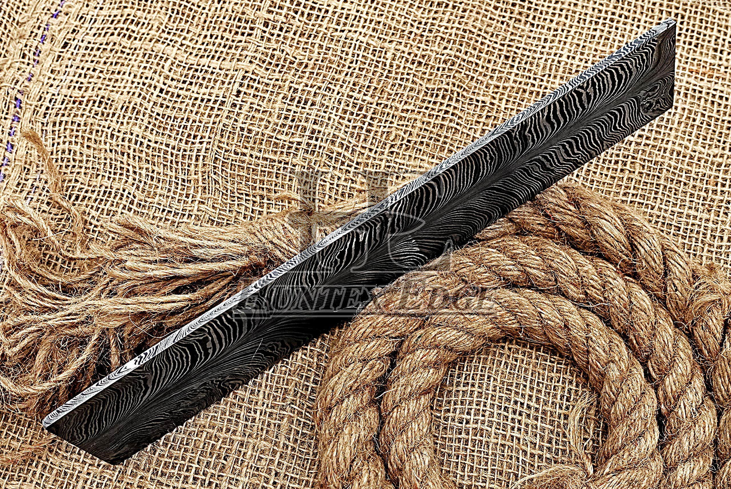 HUNTEX Newly Designed Gorgeous Custom Hand-Forged Feather Pattern Damascus Steel 12 x 2 Inch Long 256 Layers Untempered DIY Blank Blade Billet Strip for Knife Making
