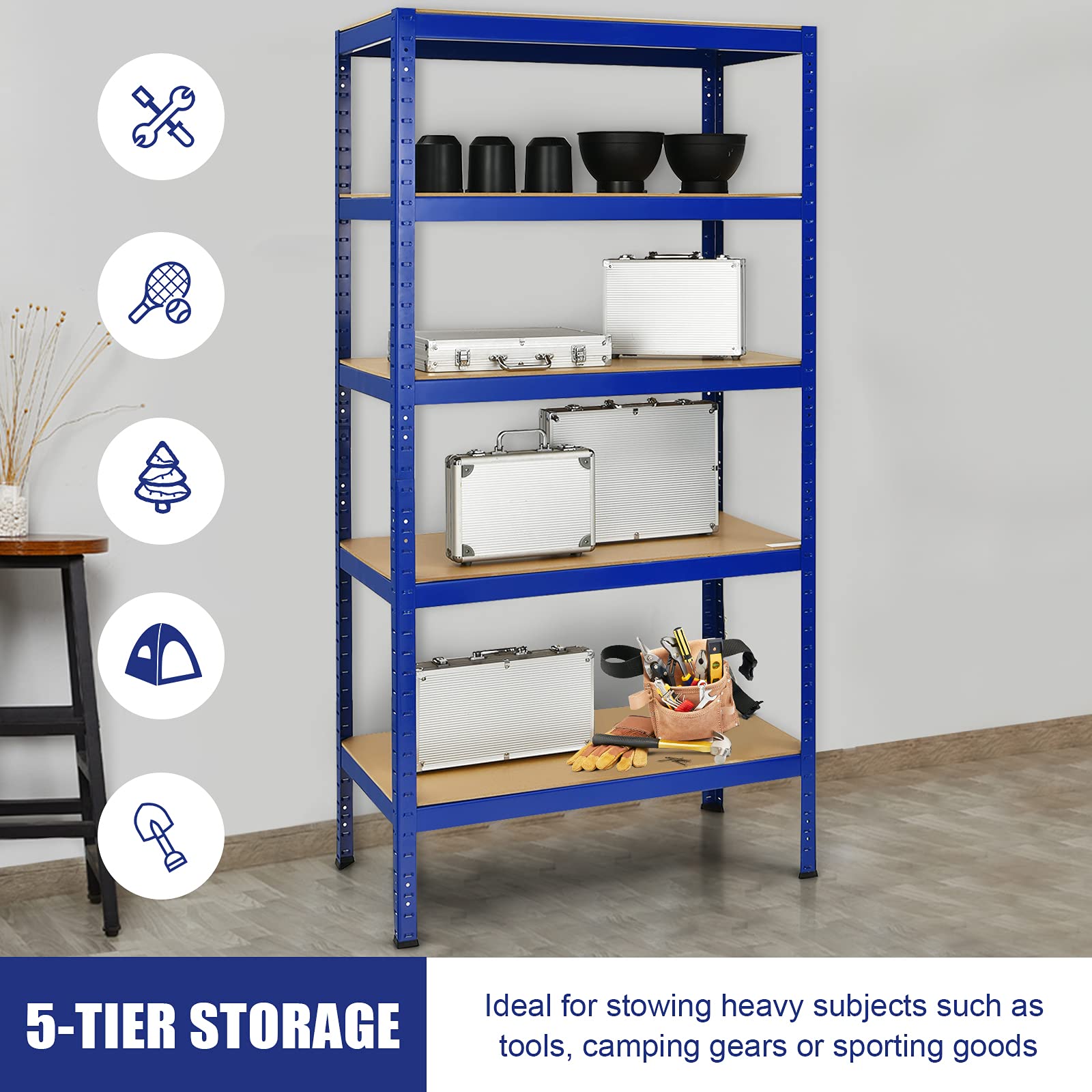 Tangkula 72" Storage Shelves, Heavy Duty Steel Frame 5-Tier Garage Shelf, Metal Multi-Use Storage Shelving Unit for Home/Office/Dormitory/Garage (1, Navy Blue)