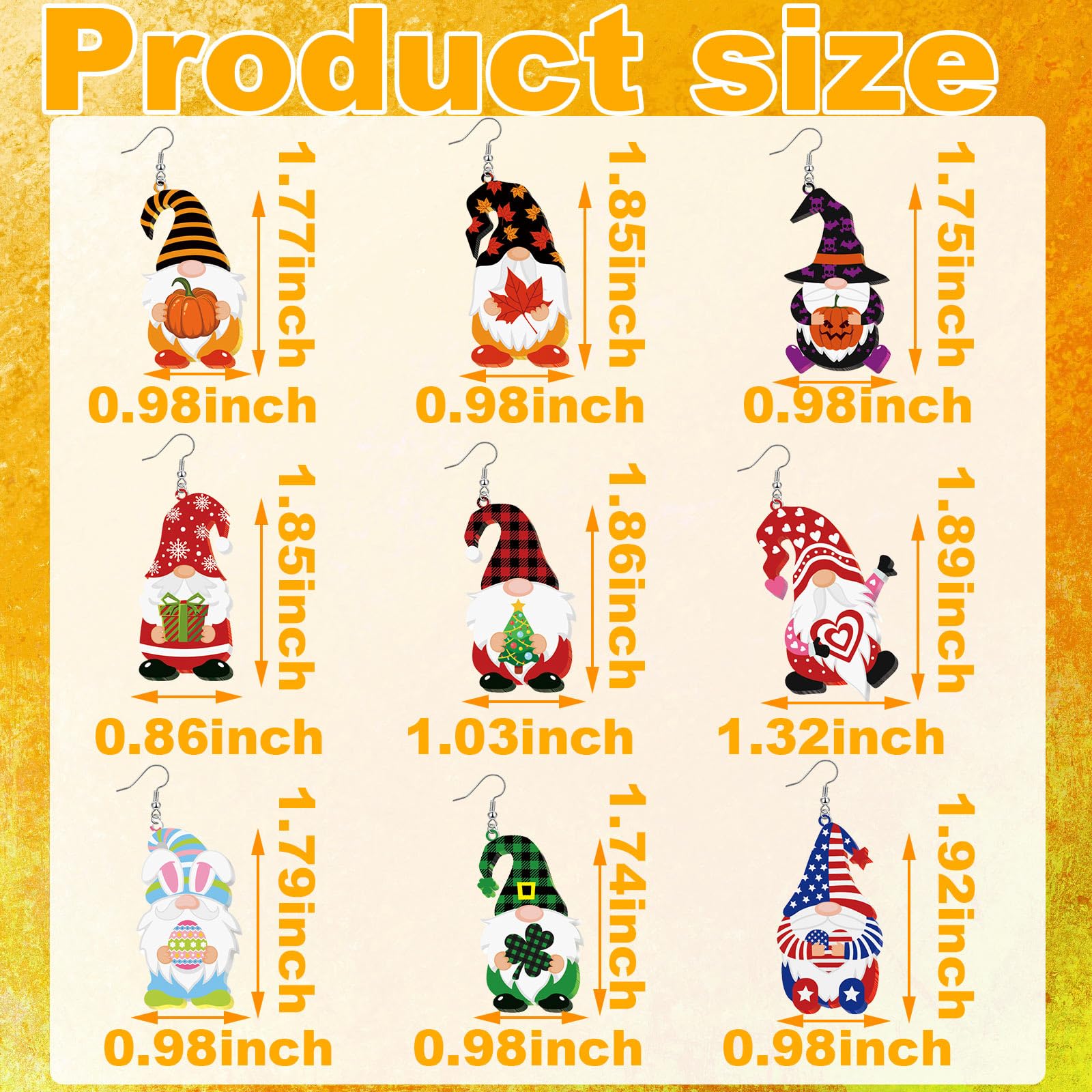 Glenmal 9 Pairs Fall Gnome Earrings for Women Thanksgiving Halloween Jewelry Gift Holiday Women's Acrylic Drop and Dangle Earrings(Festive Style)