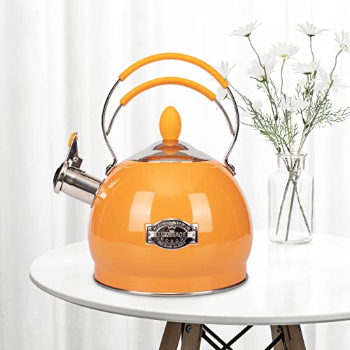 Whistling Tea Kettle Stainless Steel Teapot, Teakettle for Stovetop Induction Stove Top, Fast Boiling Heat Water Tea Pot 2.6 Quart