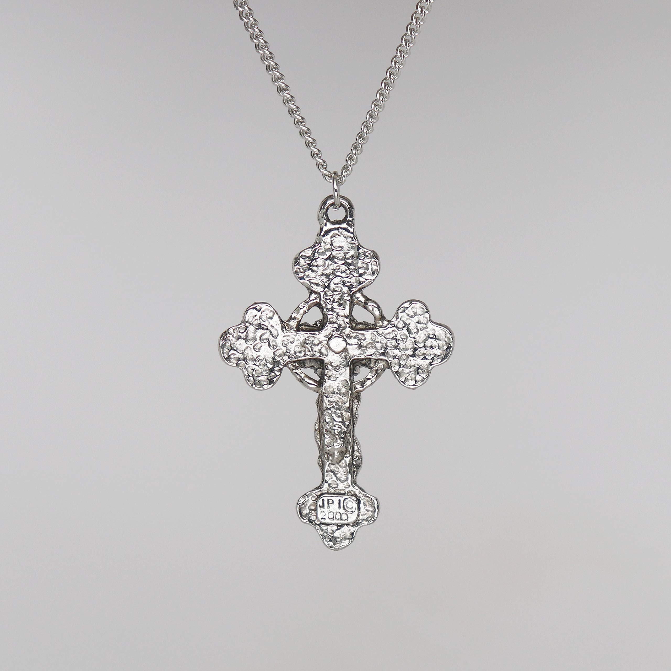 Gothic Filigree Cross with Red Stones Medieval Renaissance Pewter Pendant Necklace