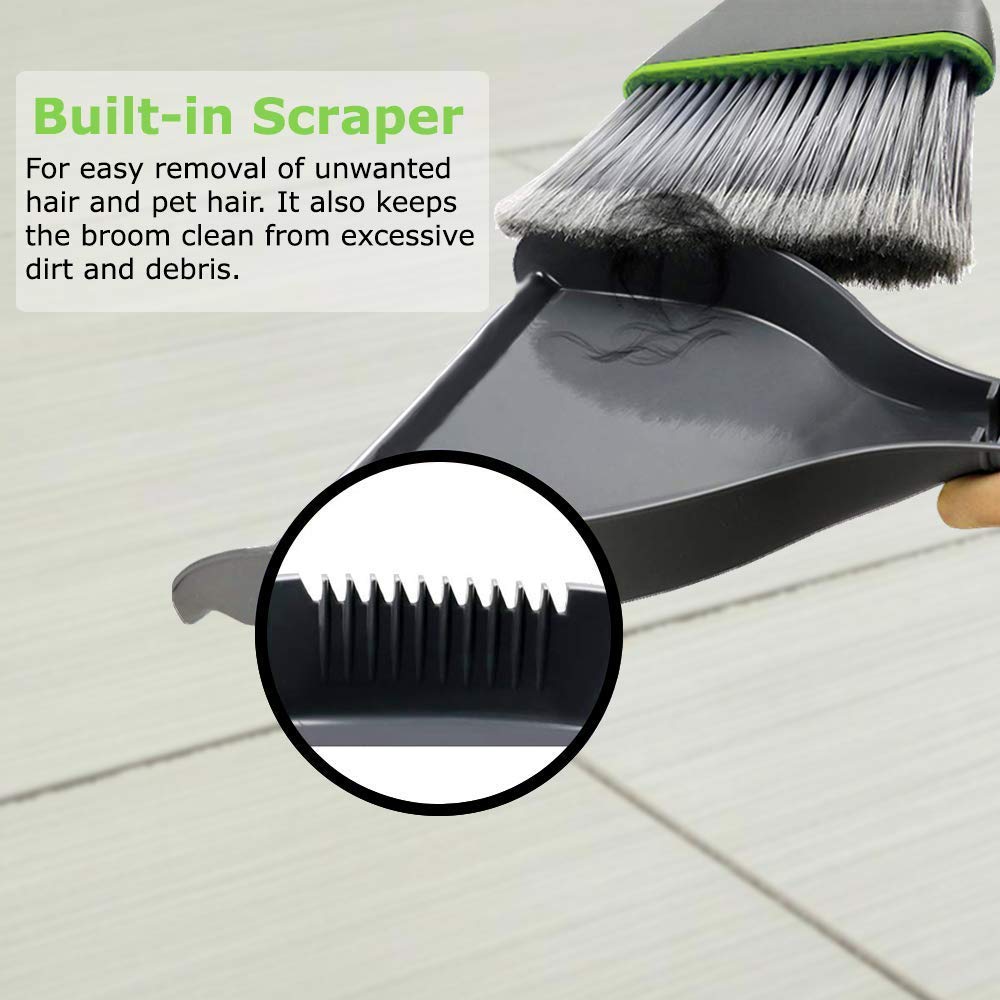 Guay Clean Angled Broom and Dustpan Set with Adjustable Handle - Easy Sweeping for Home Kitchen Office Floor - Collects Dust Dirt Debris - Built-in Broom Comb - Blue