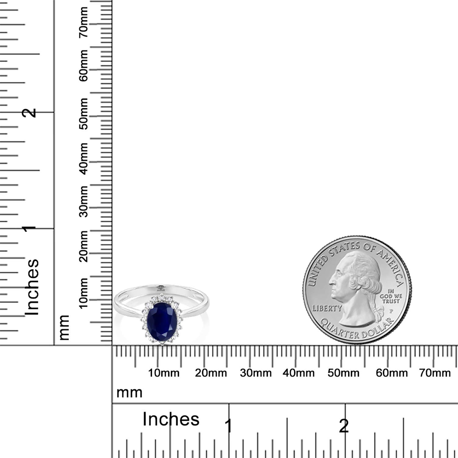 Gem Stone King 10K White Gold Blue Sapphire and Diamond Halo Engagement Ring For Women (1.85 Cttw, Oval 8X6MM, Size 7)