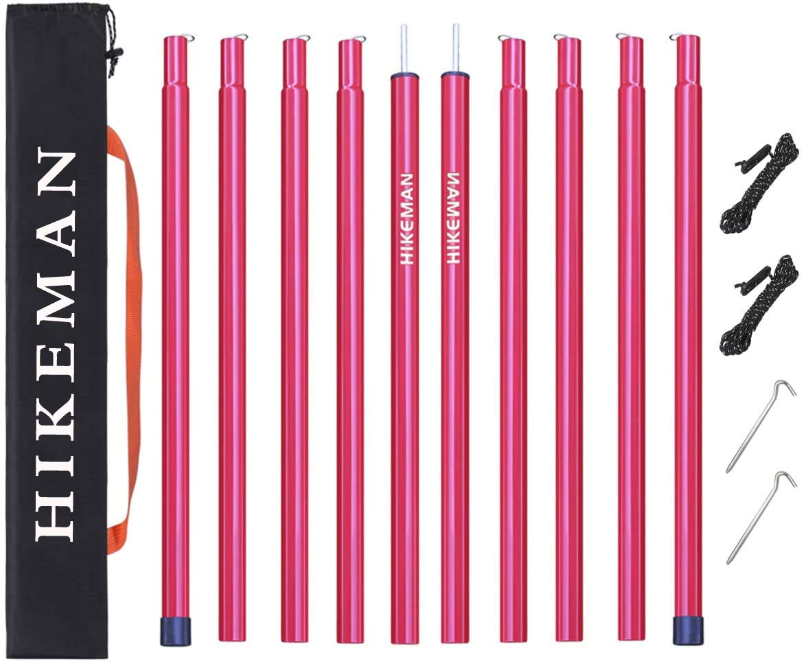 HIKEMAN 2 x Tent Tarp Poles Set Folding Adjustable Dual Size Steel Tent Accessories for Headroom Canopy Porch Awning Sun Sails (2.4)