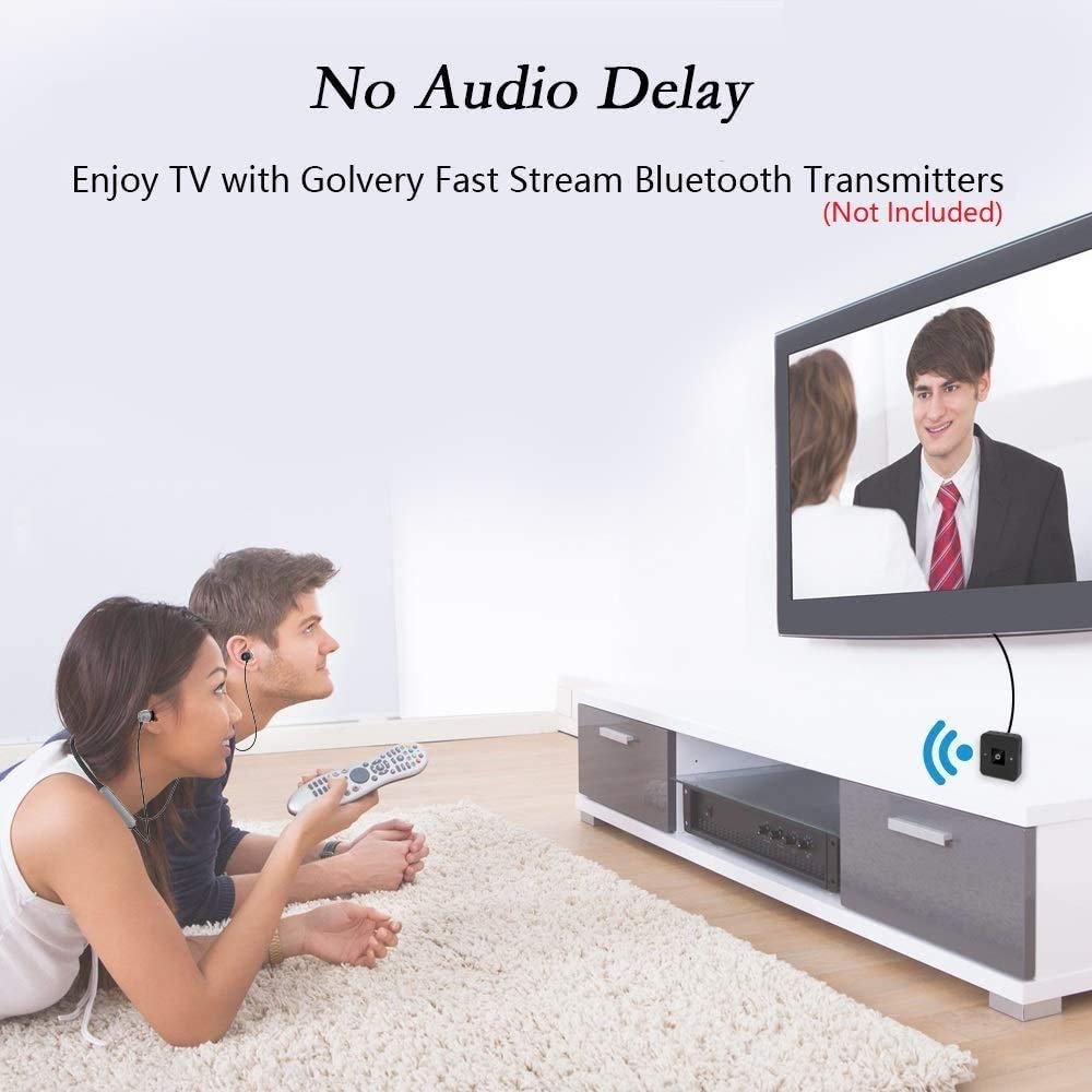 Golvery Bluetooth 5.0 Headphones w/FastStream 40ms Low Latency for TV Watching, HiFi Stereo Wireless Sport Headset Earbud Earphone w/Mic, CVC6.0 Noise Cancellation, 16H Playtime, Pair to Transmitter
