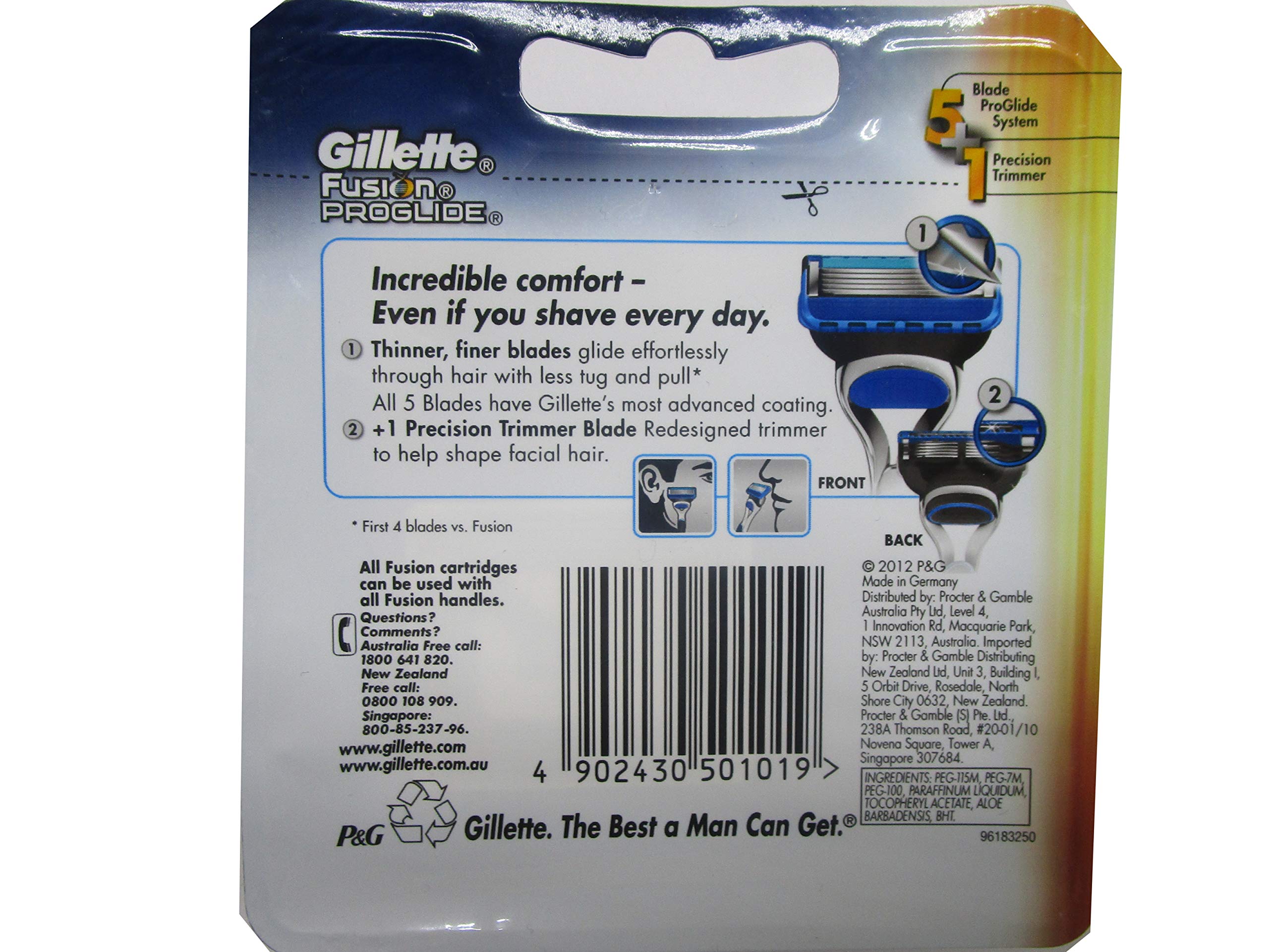 Gillette 50101-1 Fusion Proglide Mens Refill Cartridge Blades - 8 Count