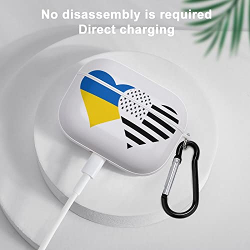 Ukraine Flag and American Flag Printed Bluetooth Earbuds Case Cover Compatible with AirPods Pro Protective Box with Keychain