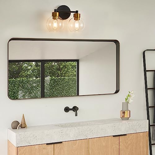 yenlacy Bathroom Light Fixtures, Black and Gold 2 Light Bathroom Vanity Light, Bathroom Lights Over Mirror with Globe Glass Shade and Metal Base, Vanity Lights for Bathroom, Stairs, Kitchen