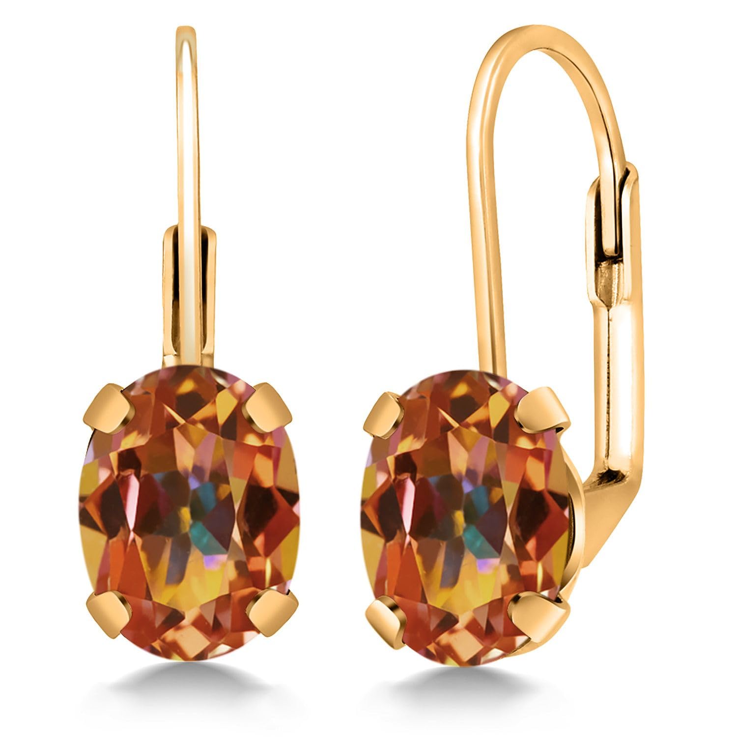 Gem Stone King 18K Gold Plated Silver Gemstone Birthstone Leverback Dangle Earrings | Oval 8X6MM | Gold Earrings for Women