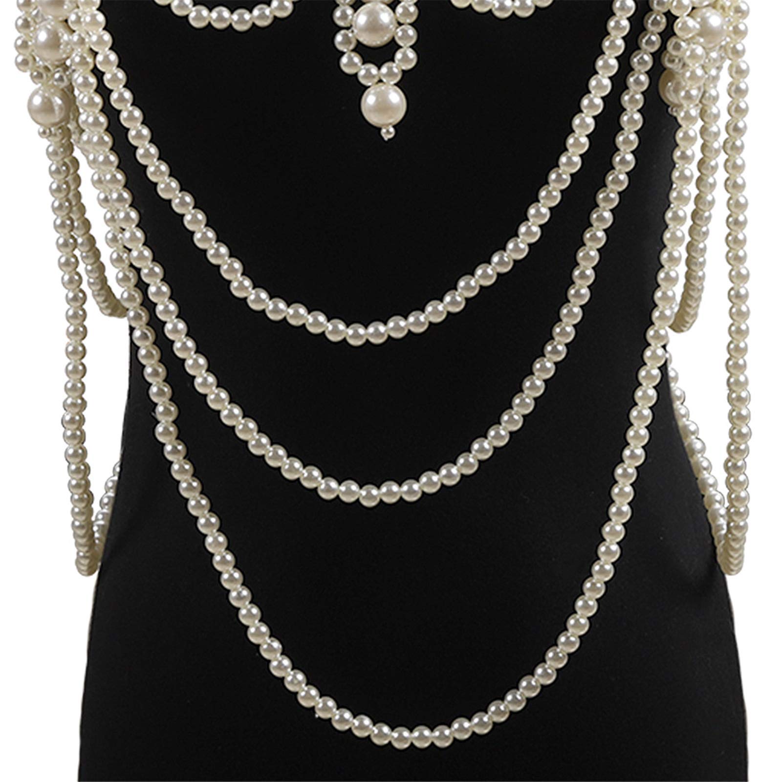 MGBISYI Beaded shoulder chain - Faux Pearl Body Chain Shawl Jewelry Layered Bib Necklace Collar