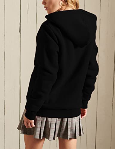 Yeokou Women's Casual Winter Warm Sherpa Lined Zip Up Hooded Sweatshirt Jacket Coat (X-Large, Black001)