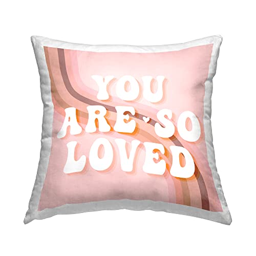 Stupell Industries Loved Retro Pink Rainbow Stripes Design by Daphne Polselli Throw Pillow, 18 x 18