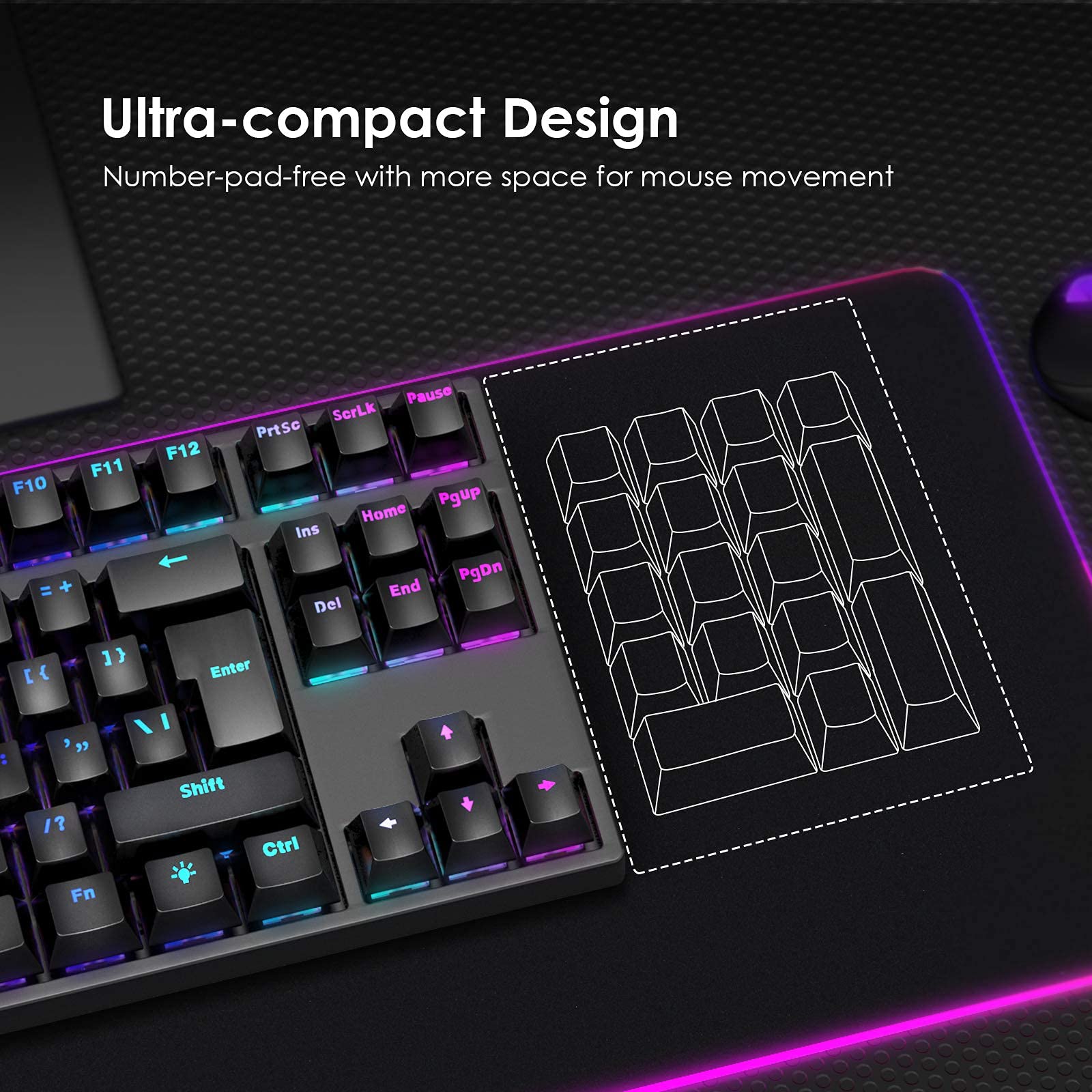 GIM Mechanical Gaming Keyboard 87 Keys LED Rainbow Backlit Small Compact Keyboard with Click Blue Switches 100percent Anti USB Wired Computer Laptop Keyboard for Windows PC Gamers Renewed KB 87