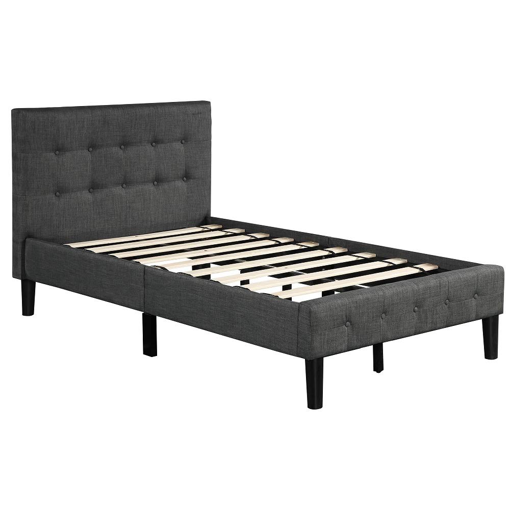 Harper & Bright Designs Wood Twin Upholstered Bed Frame with Headboard and Footboard, Strong Wooden Slats, No Box Spring Needed (Grey)