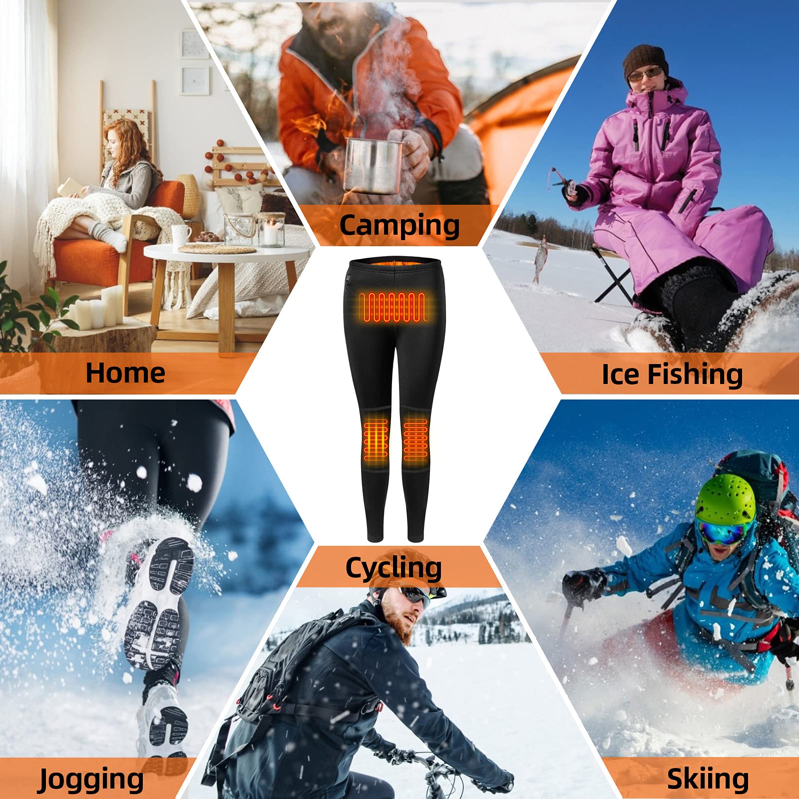 Heated Pants Thermal Underwear for Women USB Electric Heating Leggings Warming Pants Fleece Lined for Winter Outdoor (No Battery)
