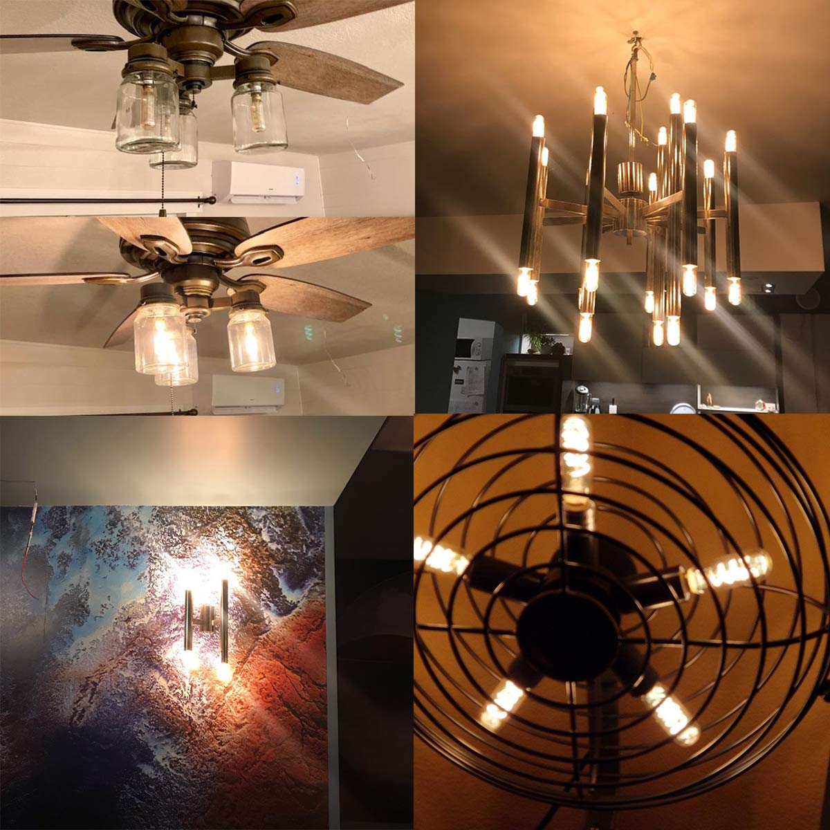 Genixgreen Dimmable T6 Led Bulb Candelabra Led Light Bulb, 2200K Amber Glass 3W E12 T25 Filament Chandelier Light Bulb, CRI 90+ Edison Bulb Equivalent 25W Decorative Lights Bulb, Pack of 6