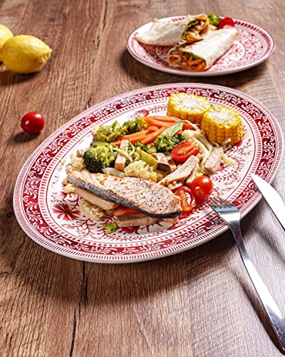 Sonemone 14 Inch Red Serving Platter Large Oval Serving Plate Tray for Entertaining Thanksgiving Christmas Party, Microwave & Dishwasher Safe