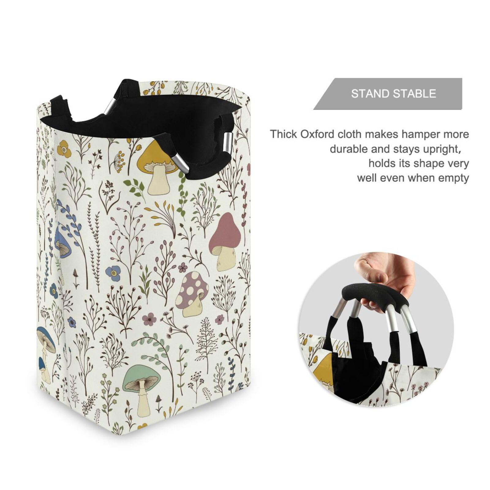 xigua Mushroom Laundry Basket, Large Foldable Dirty Clothes Laundry Hamper with Handles for Bathroom, Bedroom, College Dorm, Kids Room