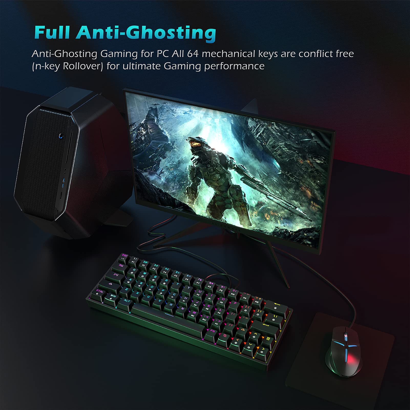 GIM KB-64 60% Mechanical Gaming Keyboard, 64 Keys RGB Backlit Hot Swappable Wired Keyboard with Full Keys Programmable (Gateron Optical Blue Switch)