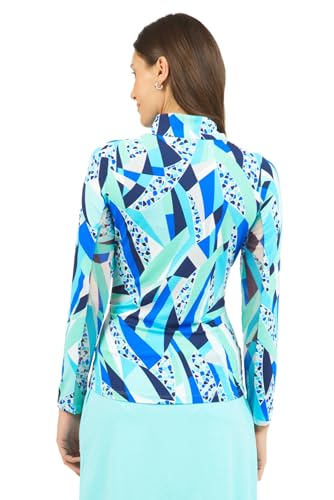IBKUL Athleisure Wear UPF 50+ Brianna Print Long Sleeve Mock Neck Top – 10080 Blue Brianna M