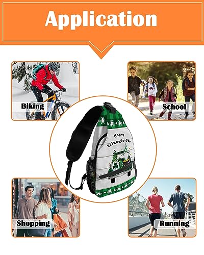 Sling Backpack, St. Patrick's Day Truck Pull Gnomes on Rustic Wood Grain Waterproof Lightweight Small Sling Bag, Travel Chest Bag Crossbody Shoulder Bag Hiking Daypack for Women Men