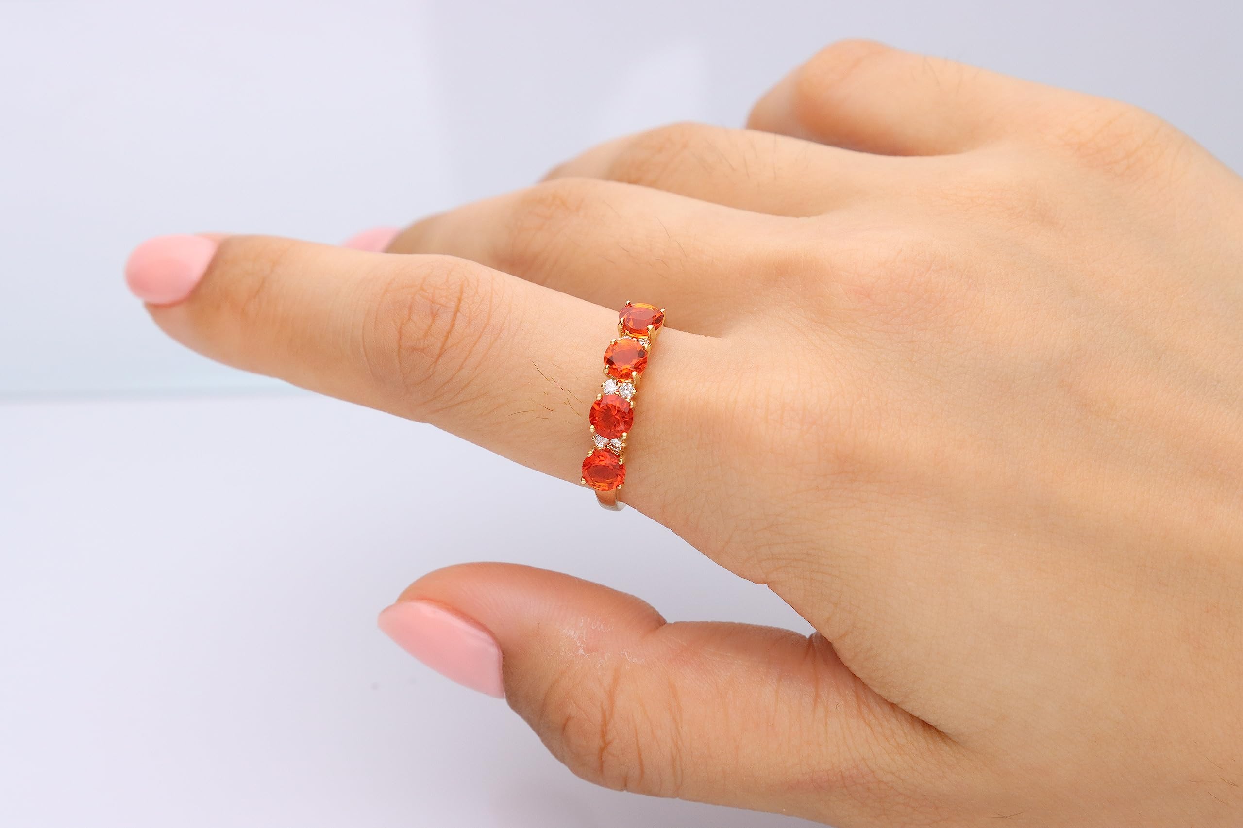 Gin & Grace 14K Yellow Gold Natural Mexican Fire Opal Ring with Diamonds for Women | Ethically, authentically & organically sourced (Round-Cut) Shaped Opal Hand-Crafted Jewelry for her