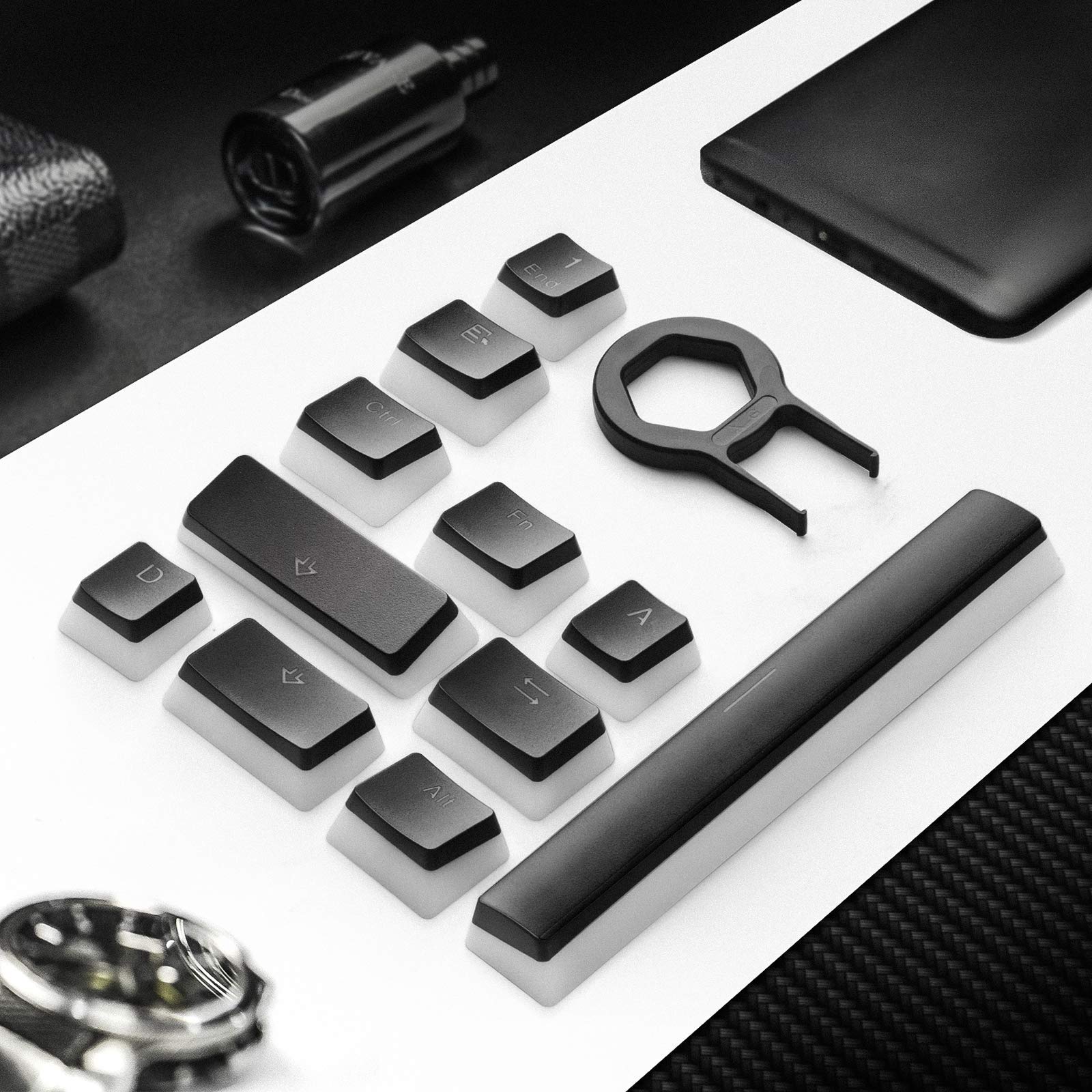 havit Keycaps 60 87 104 Double Shot Backlit PBT Pudding Keycap Set with Puller for DIY Cherry MX RGB Mechanical Keyboard (Black)
